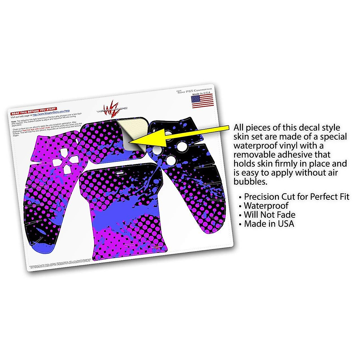 WraptorSkinz Skin Wrap compatible with Sony PS5 DualSense Controller Halftone Splatter Blue Hot Pink (CONTROLLER NOT INCLUDED)