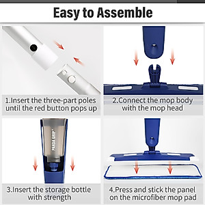 Mop for Multi-Purpose Floor Premium Spray Mop, 18 inch Professional Hardwood Wet and Dry Cleaning Mops with 3 Resuable Pads and Refilled Bottle, Blue