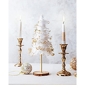 Viyffo 12 Inch White Taper Candles with Gold Leaf, Dripless Tapered Candle Up to 9 Hour+ Burning Time, Unscented and Smokeless Handmade Gift for Events, Dinner, Home Decor, Christmas, Advent