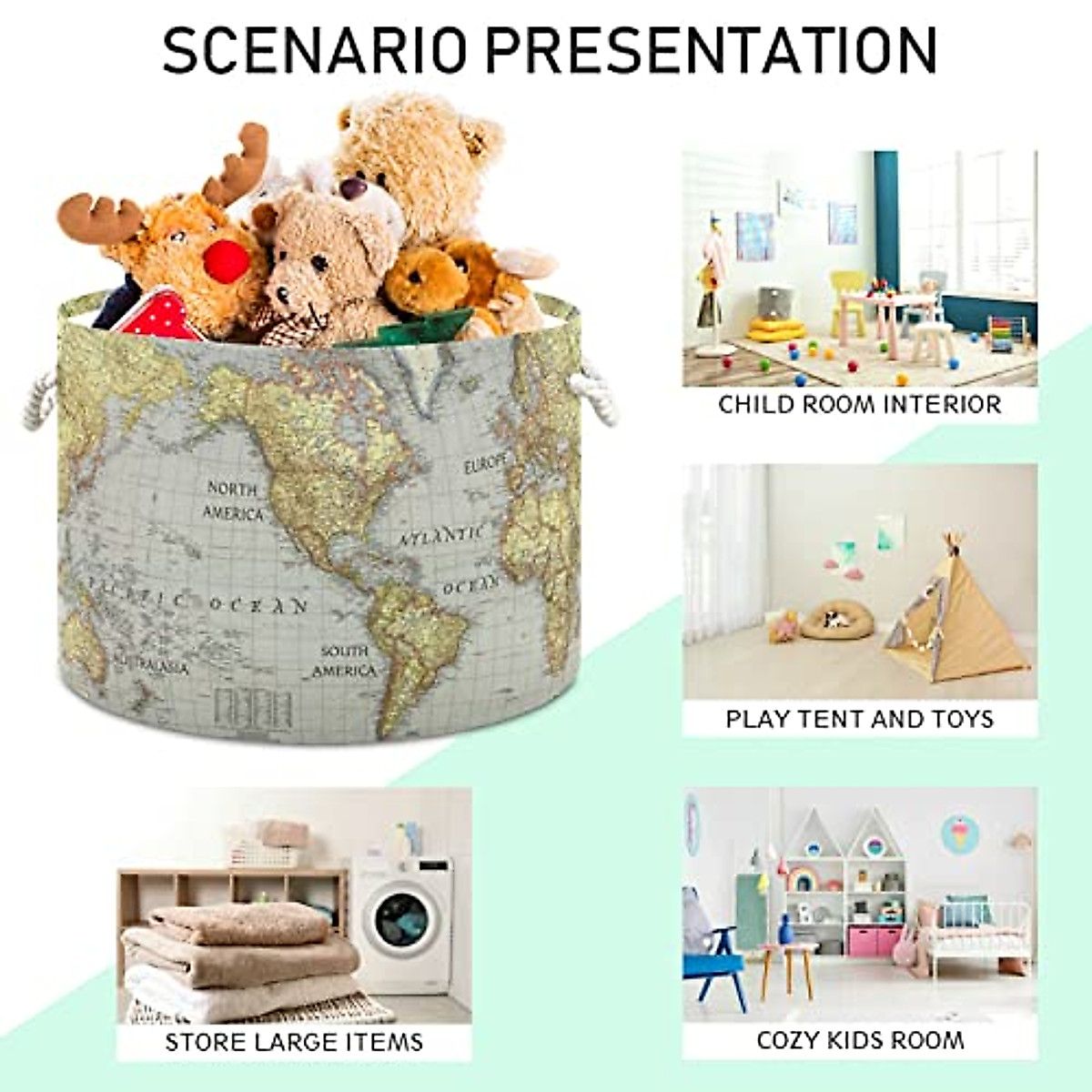 xigua Cotton Rope Basket World Map Painting Baby Laundry Basket Blanket Kids Toy Storage Basket Glove Box