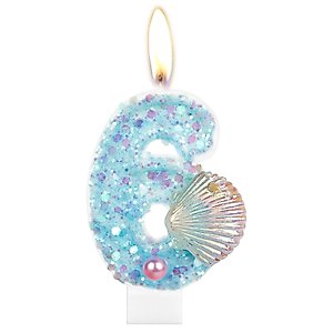 Blue Birthday Number 6 Candle, Girls Glitter Shell Sequins Birthday Candles for Cake Decorations, Mermaid Theme Party Birthday Wedding Anniversary Celebration Supplies