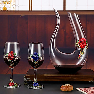 jessie Wine Glass Handmade Painted Enamel Flower Gin Glass Wine Glass Birthday Mothers Day Gifts (Blue *2+gift box)