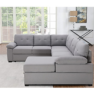 Sleeper Sofa Couch Bed with Pull Out Couch Living Room Set Sectional Sleeper Sofa with Storage Chaise Modular Couch Fabric Sofa Bed in Grey