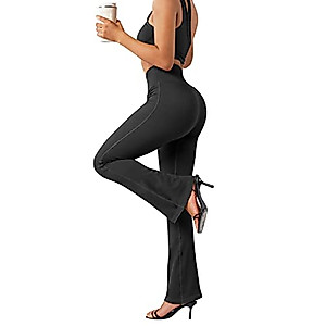 MOSHENGQI Women Ribbed Flare Leggings Seamless High Waist Bootcut Yoga Pants(M,007-Black)