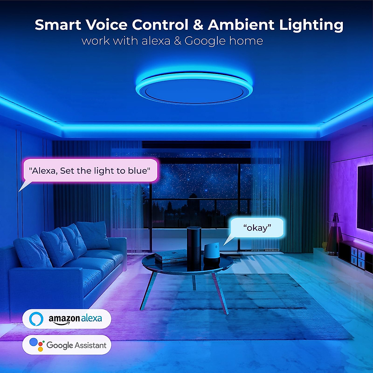 BLNAN Smart RGB LED Flush Mount Ceiling Light, 13 Inch 24W Dimmable Color Changing Wired Lamp Fixture with Remote Control, Works with Alexa Google Home Tuya App for Bedroom Living Kids Room Party