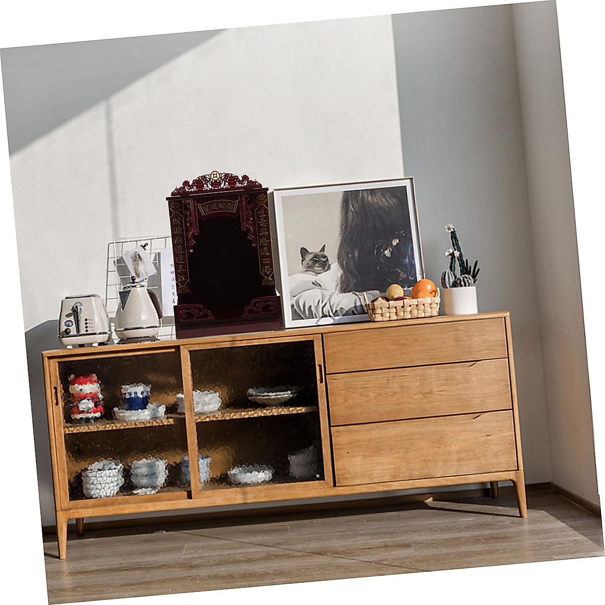 ABOOFAN for Wall Buddha Altar Wall Mount Japanese Butsudan Altar Pet Ashes House Buddha Altar Shelf Buddha Statue Display Cabinet Buddha Altar Table Temple Wood Idol Desktop