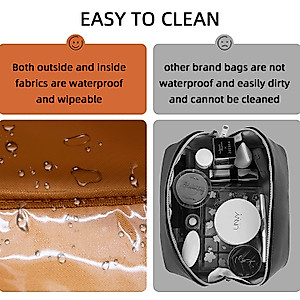 Makeup Bag,Large Capacity Travel Cosmetic Bag for Women, Multifunctional Open Flat Toiletry Bag with Handle,Washable Waterproof Beauty Zipper Makeup Organizer (Synthetic leather, brown)