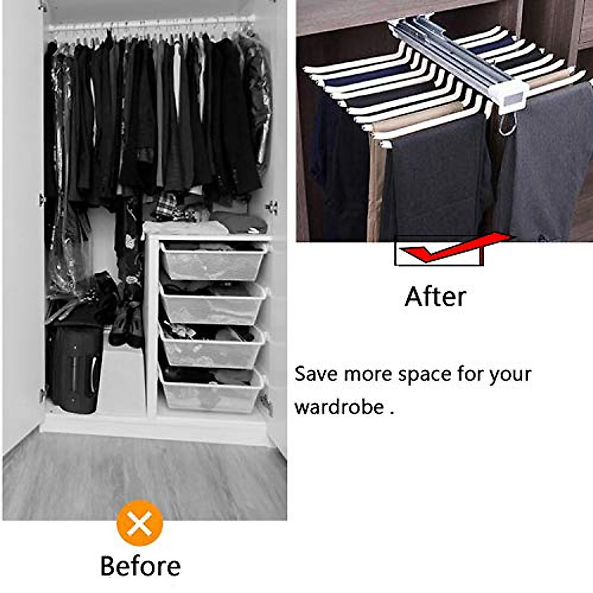 MYOYAY Pull Out Trousers Rack 22 Arms Steel Pull Out Pants Rack Pants Hanger Bar Clothes Organizers for Closet for Space Saving and Storage Maximum Load 33lbs Beige 23.4x18x5.7inch