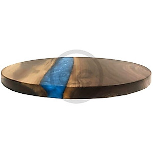 DutchCrafters 17" Round Lazy Susan, Solid Walnut Wood with Blue Resin Epoxy River Rotating Tray - Amish Made in America