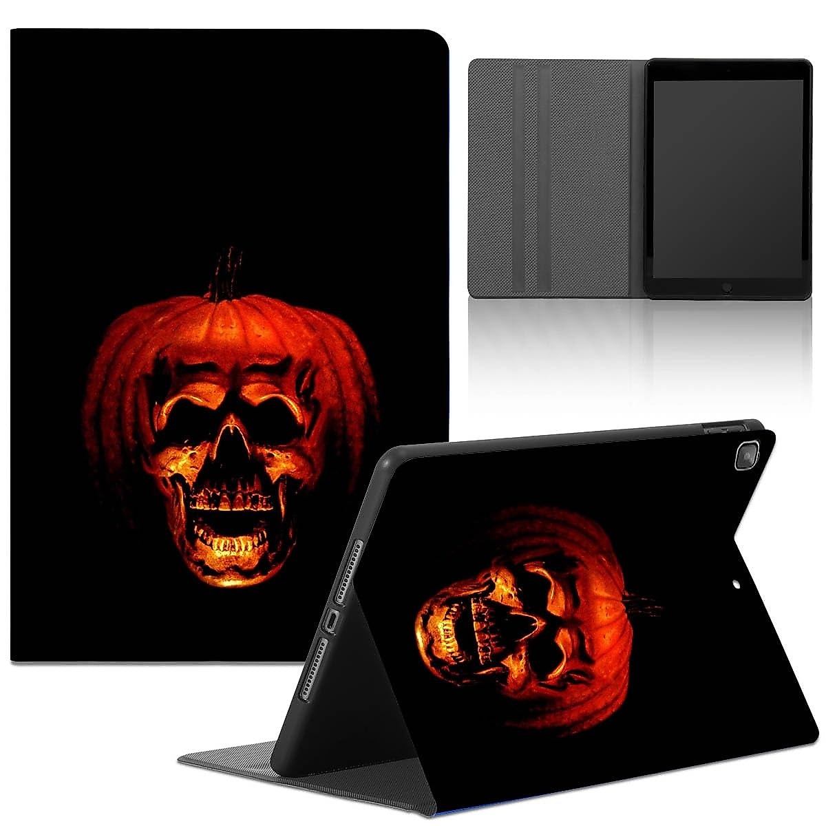 Cool Tablet Case for Samsung Galaxy Tab S7 FE/S8 Plus 2022/S7 Plus Case 12.4 Inch, Horror Movie Pattern Halloween Design Cases, PU Leather Folio Back Cover Funda for SM-X800 X806 T970 T975, Pumpkin 3