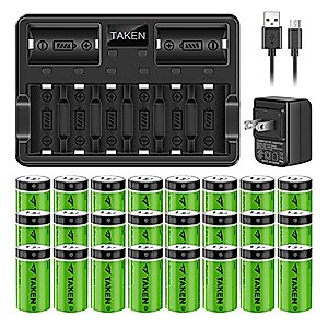 Taken Arlo Rechargeable Batteries, 24 Pack 3.7V 750mAh Recharged Battery with 8-Ports Charger for Arlo Cameras (VMC3030/VMK3200/VMS3330/3430/3530), Flashlight, Microphone