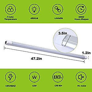 Greess 1 Pack 4 Foot LED Shop Light, 4FT 48W Linkable LED Shop Light for Garage, 3000K&4000K&5000K Selectable LED Integrated Ceiling Light Fixture,Hanging&Ceiling Mounting with Pull Chain