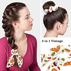 Bouffant Caps with Buttons, Autumn Pumpkin Leaves Acorn Surgical Hat for Medical & Rabbit Ear Scrunchie Set, Cotton Scrub Caps Sweatband