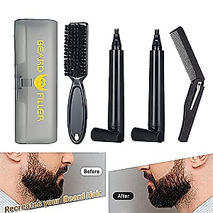 TIANWEI 2PCS Black Beard Pencil Filler for Men, Beard Filling Pen Kit - WaterProof, Long Lasting Coverage & Natural Looking -Easy Carry Plastic box-Beard Brush and Folding Comb Included
