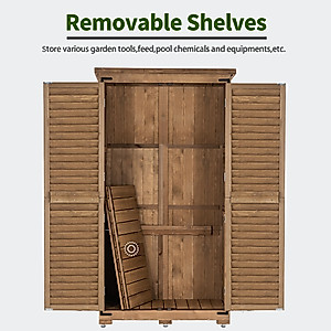MCombo Outdoor Storage Cabinet, Garden Storage Shed, Outside Vertical Shed with Lockers, Outdoor 63 Inches Wood Tall Shed for Yard and Patio 0870 (Natural)