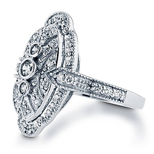 BERRICLE Sterling Silver Navette Cubic Zirconia CZ Statement Art Deco Fashion Ring for Women, Rhodium Plated Size 8.5