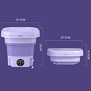 Generic Portable Washing Machine, Blue Light Folding Washing Machine with Drain Basket, 3 Levels Timing, Compact Laundry Washer for Apartment and Household (Purple)