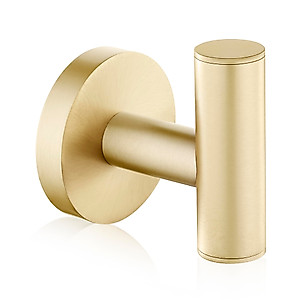 QOGRISUN Brass Towel Hook for Bathroom, Gold Coat Hook Door Hanger Towel Robe Hook Heavy Duty,Modern Brass Bathroom Accessories Wall Mounted, 1 Pack Brushed Brass