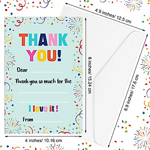 72 Pieces Kids Thank You Cards Fill in the Blank Thank You Notes with Envelopes Colorful Thanks Cards for Birthday Party(Confetti Style)
