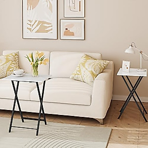 HOOBRO Folding TV Tray Tables, Set of 2 Stable Snack Table for Small Space, Portable Sofa side Table, Easy Assembly and Storage, Ideal for Snacks and Meals in Living Room, Marble and Black BW25BZ01