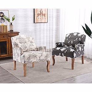 CIMOO Floral Accent Chair Fabric Comfy Single Sofa Upholstered Modern Reading Chair with Removable Pillow Wingback Arm Chair for Living Room/Bedroom/Fireplace, Beige