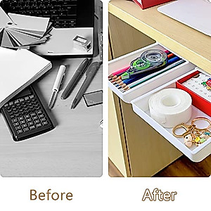 2 Pcs Under Desk Storage Drawers, Undermount Drawer Small Desk Organizer Stick On Desk Drawer Attachment, Hidden Plastic Storage Under Shelf Pull Out Drawers Trays for Office School Home S & L