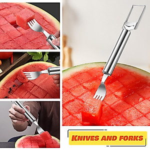 2-in-1 Stainless Steel Fruit Cutter,2024 New Upgrade Watermelon Slicer,Watermelon Cutter,Dual Head Fruit Forks Slicer Knife, Watermelon Fork Slicer Cutter Slicer Tool for Home, Kitchen, Camping(2PCS)