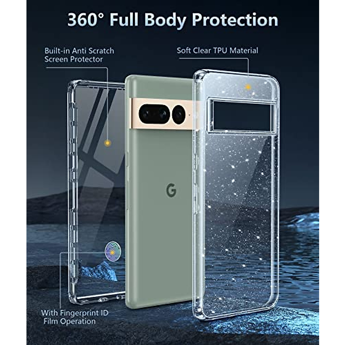 PUJUE for Google Pixel 7-Pro Clear Case: Pixel 7 Pro Dual Shockproof Protective Cell Case | Anti-Yellowing Silicone TPU | Full Protection Slim Bling | Clear Bumper Rubber Cell Phone Cover