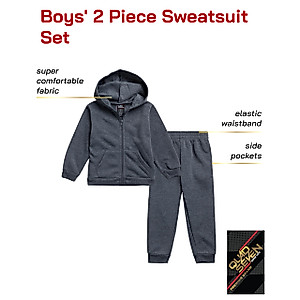 Quad Seven Boys' Active Sweatsuit - 2 Piece Fleece Zip Hoodie Sweatshirt and Sweatpants - Basic Solid Jogger Pants Set (2T-7), Size 7, Charcoal