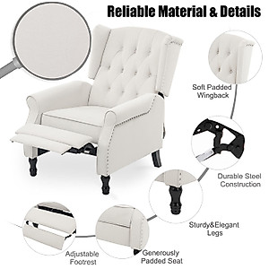 Velvet Accent Chair, Push Back Recliner Chair, Wingback Arm Chair for Living Room/Bedroom/Home Theater/Reception Area, Light Beige