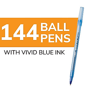BIC Round Stic Xtra Life Blue Ballpoint Pens, Medium Point (1.0mm), 144-Count Pack of Bulk Pens, Flexible Round Barrel for Writing Comfort, No. 1 Selling Ballpoint Pens