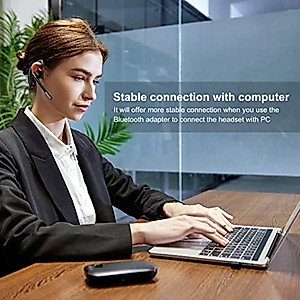 EKVANBEL Bluetooth Headset V5.1, Wireless Headset for Computer with 500mAh Charging Case, Bluetooth Earpiece with Noise Canceling Mic for Driving and Office. (USB-A Bluetooth Adapter Included)