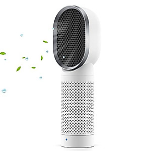 Small Air Purifier, QUEENTY Desktop Air Purifier Ionizer with True H13 HEPA Filter, Travel Air Purifiers for Bedroom Home, Pets, 2 Speeds, Energy Save, 3 Stage Filtration System (Grey) (White)