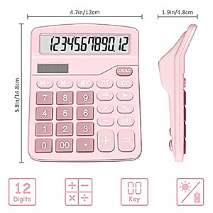 Calculators, Splaks 2 Pack Standard Functional Desktop Calculators Sola and AA Battery Dual Power Electronic Basic Calculator with 12-Digit Large Display for Office, Home, School (1 Blue & 1 Pink)