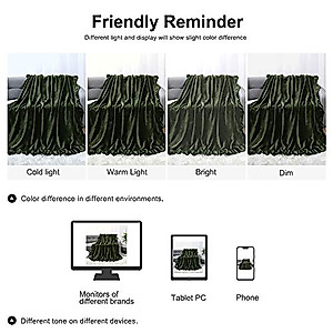 PiccoCasa Flannel Fleece Blanket Throw Size Army Green - Luxury Sofa Throws and Blankets with Ruffle Trim - Lightweight Plush Microfiber Solid Decor Blanket for Couch,Bed, Chair, 50" x 60"