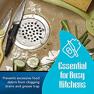 STEADYKLEEN - 3-inch Commercial Sink Strainer, Flat Kitchen Sink Strainer with Tabs, Install on 3-inch Sink Drain, Durable Sink Strainer Basket Alternative for Twist Waste Drain on 3 Compartment Sink