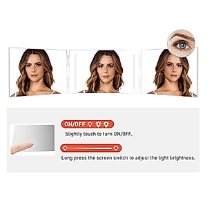 Essbhach 3 Way Mirror for Hair Cutting, 360 Barber Mirror for Women, Barber Supplies Shower 28 LED Mirror, Height Adjustable Hooks, White with LED