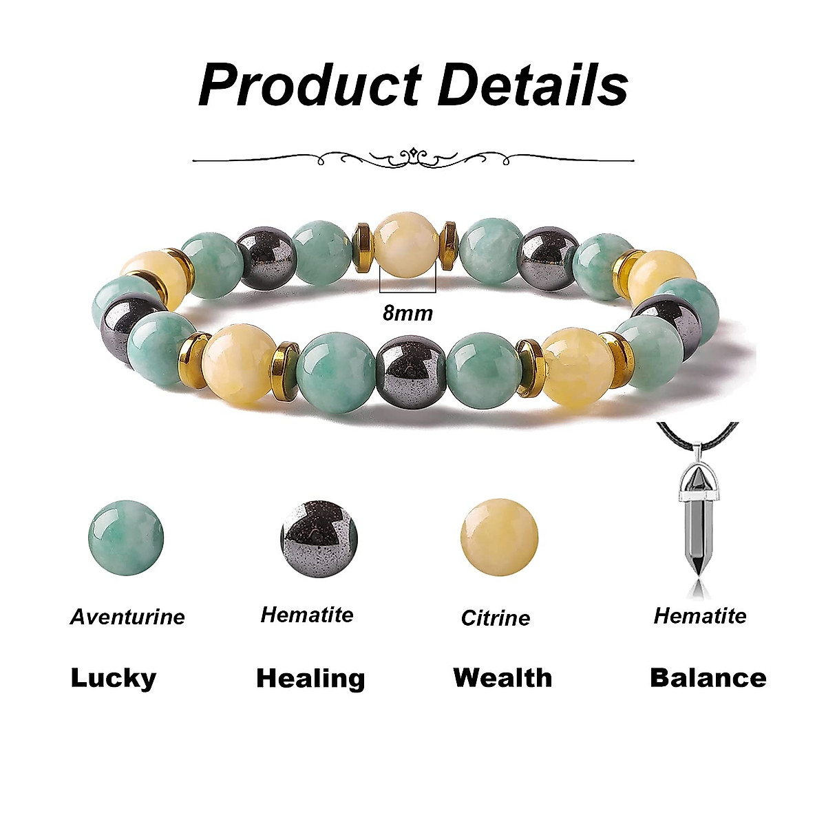 SOOWOOT Citrine Bracelet - Maximum Lucky Wealth, Prosperity, Good Luck Feng Shui Wealth Bracelet Triple Protection Hematite Bracelet Necklace Set for Men Women