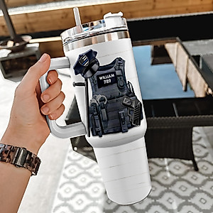 Hyturtle Personalized Police Tumbler Custom Name and Number Thin Blue Line Gifts For Men Police Officer 40 Oz Tumbler With Lid And Straw Birthday Christmas Stuff For Police Officers