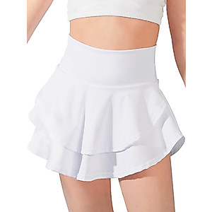Soudittur Girls Tennis Skirt with Shorts Kids Golf Clothes High Waisted Toddler Athletic Skort with Pockets (L, White)