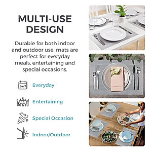 Home Genie Heat Resistant Placemats, Dining Room Table Mats, Protect Surfaces, Woven Placemat Setting for Dinner, Washable Vinyl Food Grade Mat, Kitchen Decor Accessories, Set of 4, Size 18x12, Silver