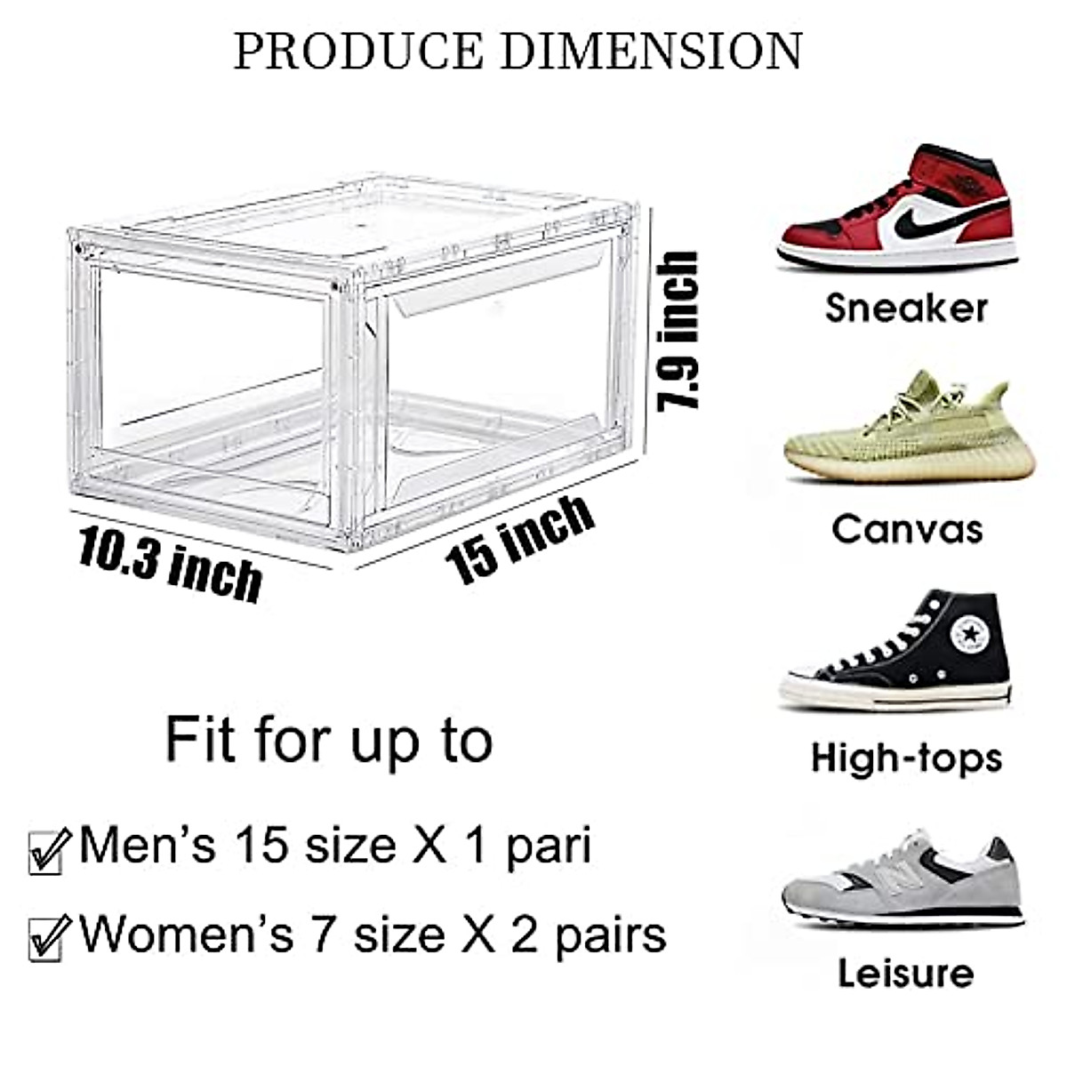 12 Pack Acrylic Clear Shoe Boxes– Ultra Clear Plastic Stackable Sneaker Storage For Sneakerhead. Professional Grade Shoe Display Case with Magnetic Door .Boots and Hat Organizer.Fits US Size 15