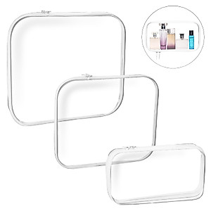 3 Pack Zippered Hard Pouch, Clear Plastic Storage Box Containers Small Toiletry Bag, Clear Hard Shell Zipper Case for Small Items, Toys, Building Blocks, Puzzles, Cosmetics&Stationery, 3 Size (White)
