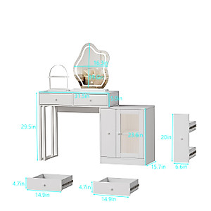 PAKASEPT Makeup Vanity Desk with Mirror and Lights, Makeup Table with Lots Storage, 3 Lighting Modes, Brightness Adjustable, Dressing Table for Women Girls