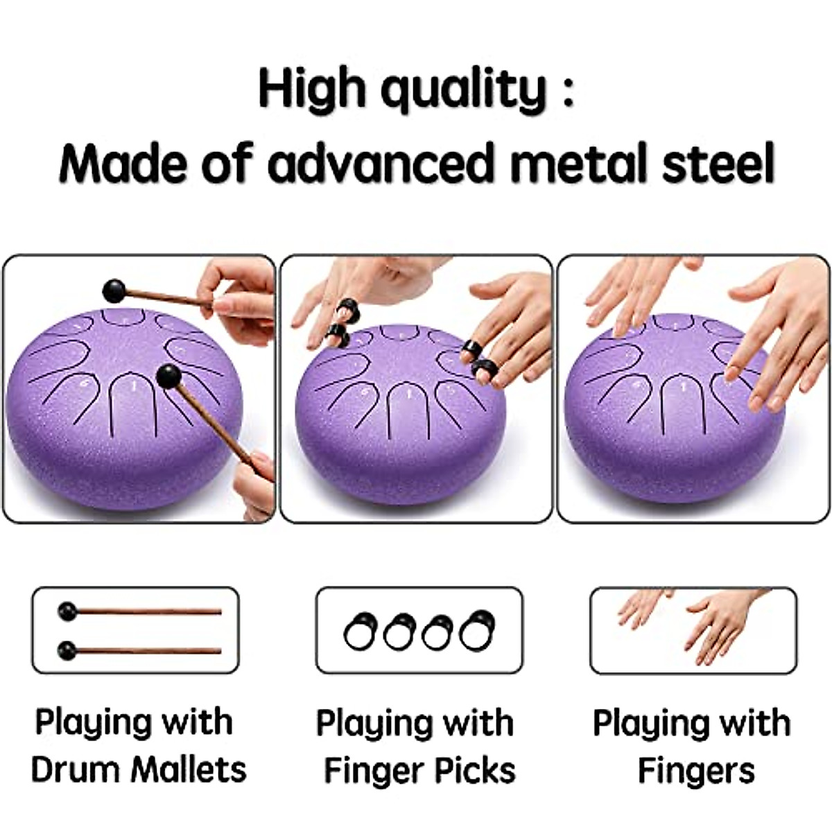 Lronbird Steel Tongue Drum 6 Inch 8 Notes Hand Drums with Bag Sticks Music Book, Sound Healing Instruments for Musical Education Entertainment Yoga Chakra Gifts (Lavender)