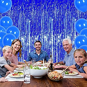 3Pcs Blue Metallic Tinsel Foil Fringe Curtains,3.28ft x 6.56ft Blue Photo Booth Backdrop Streamer Curtain,Photo Booth Props,Ideal Bachelorette Party Supplies,Birthday,Christmas,New Year Decorations