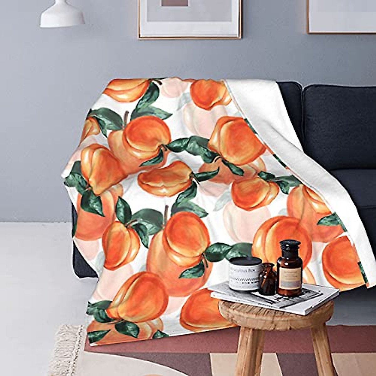 Peach Fruit Theme Soft Throw Blanket Cozy Plush Flannel Fleece Bed Blankets for Sofa Couch Bedroom 80"X60"