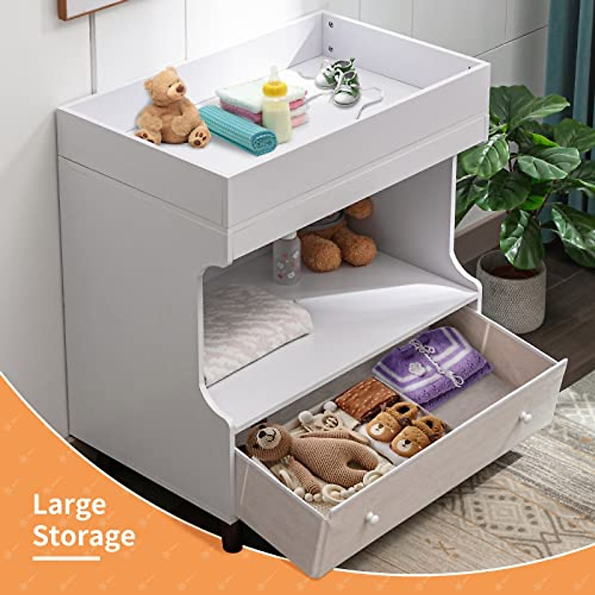 MOOITZ Changing Table Dresser with 1 Drawers,1 Cabinets, Can be Used as a Baby Changing Table Dresser, a Dresser Changing Table, Changing Table with Drawers (White)