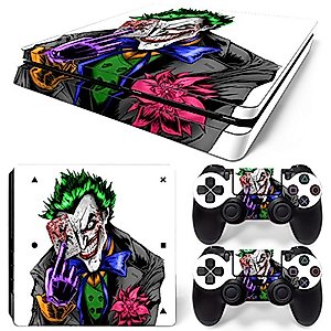 PS4 Slim Skin Decal Sticker Joker White Custom Design + 2 Controller Skins Set