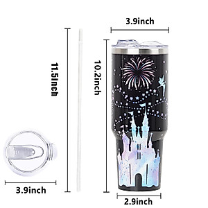 PTMGGKL 40 Oz Stainless Steel Tumbler with Handle Double Wall Vacuum Insulated Travel Mug Leak-Proof Coffee Cup on Screw Lid and Straw, Black-4